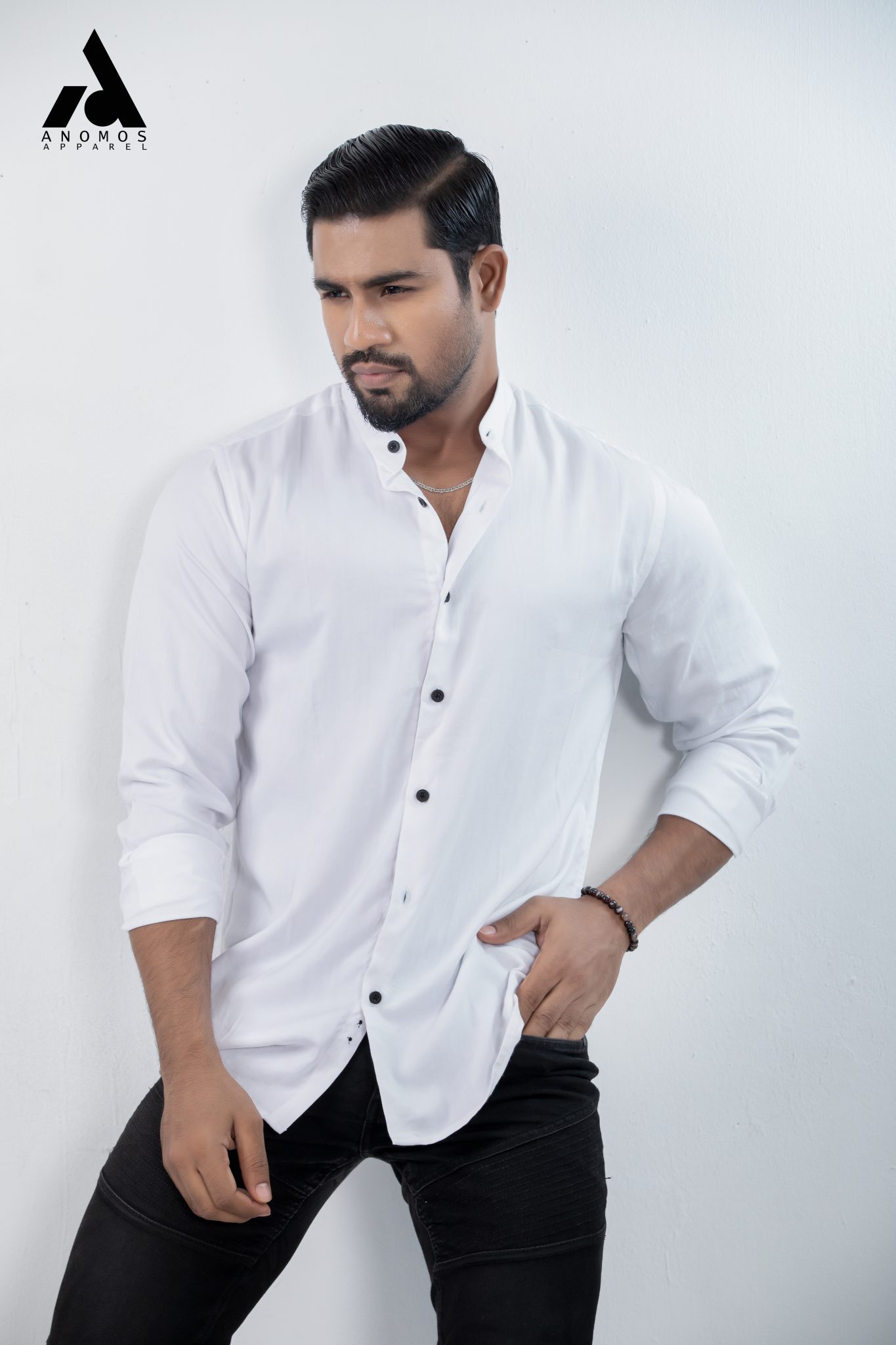 Unisex White Band Collar Shirt | Mandarin Collar – Anomos Apparel