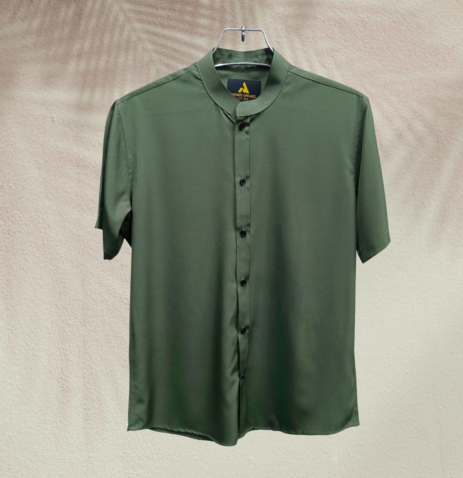 Premium Half Sleeve Band Collar China Fabric Shirt – Olive – Anomos Apparel
